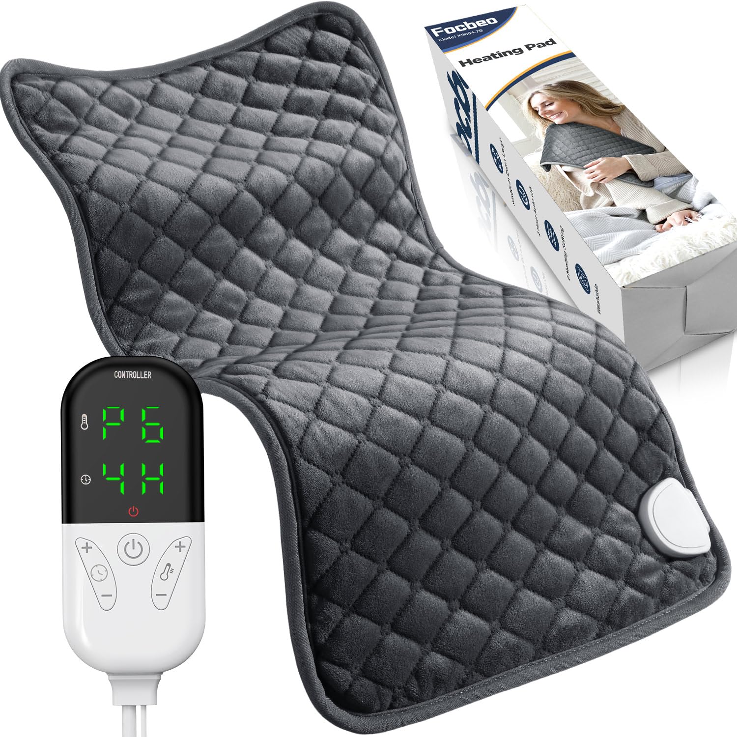 Heating Pad for Back Pain Relief - XL Large Electric Heating Pad for Cramps, Neck & Shoulder, Upgraded LCD Display Controller, Super Soft Crystal Velvet, Auto Shut Off, Gifts for Women, Men, 12" x 24"