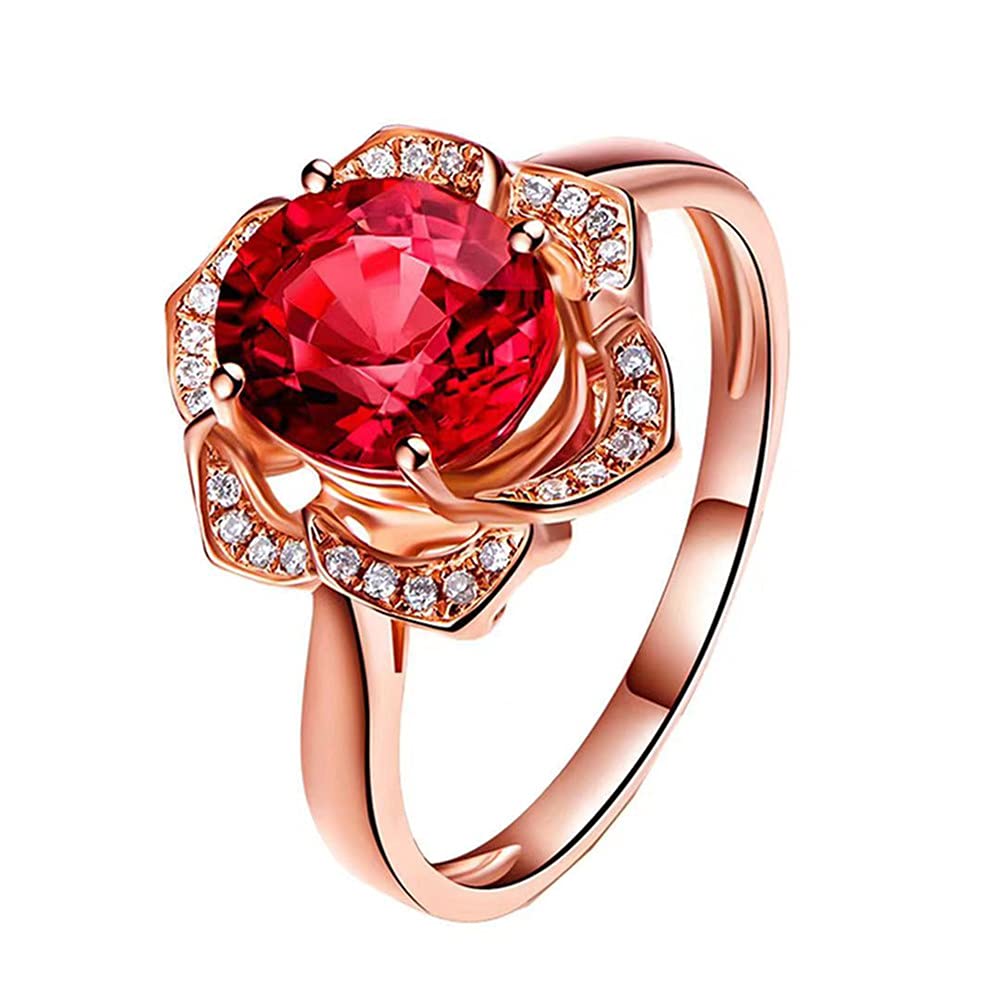 Imitation Natural Ruby 18K Gold Flower Shape Rose Gold Ring Women's Cubic Zirconia Eternity Ring Engagement/Wedding Ring (9)