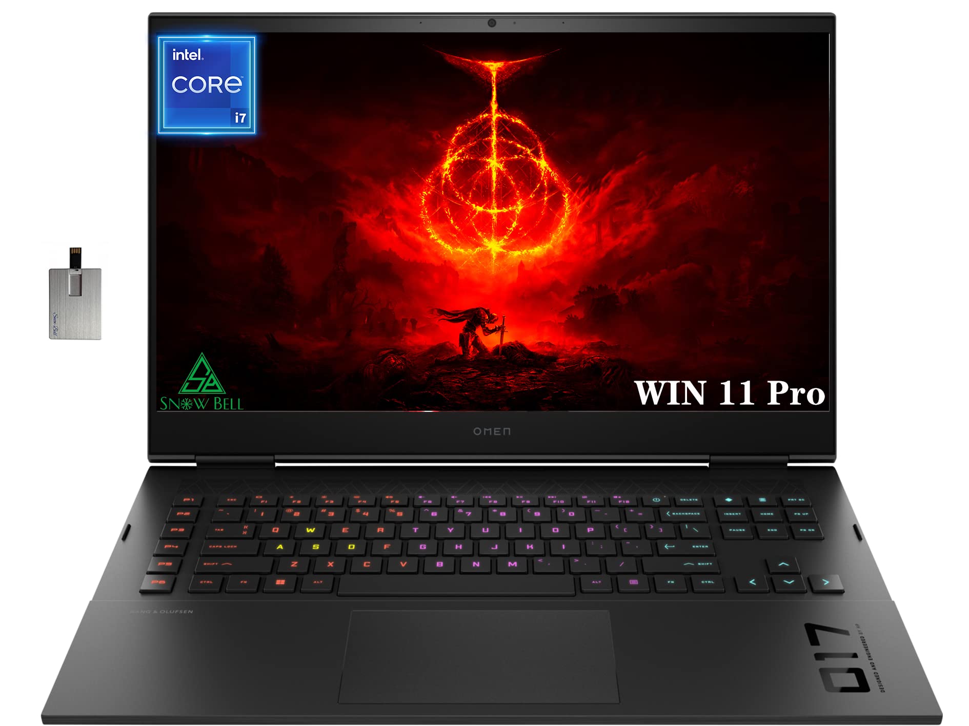 HP OMEN 17.3" 165Hz Gaming Laptop, Intel 12th Core i7-12700H, 32GB DDR5 RAM, 1TB PCIe SSD, Backlit Keyboard, NVIDIA GeForce RTX 3070Ti, HD Webcam, Win 11 Pro, Black, 32GB Hotface USB Card