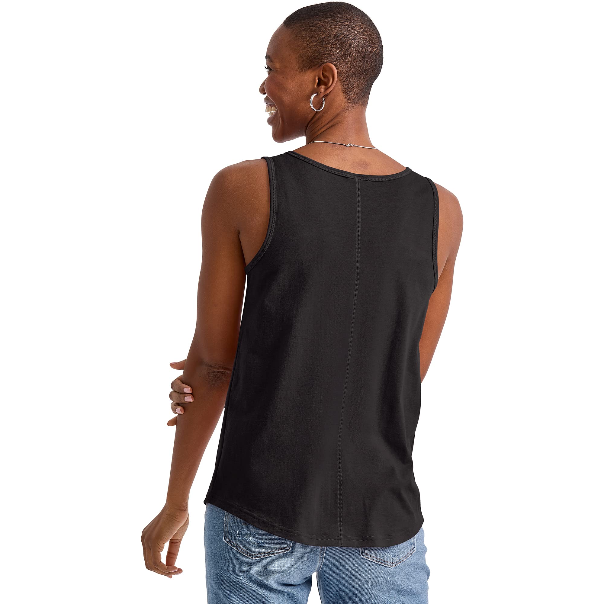 Hanes Originals Top, Cotton Tanks for Women, Relaxed Fit, Sleeveless, Plus, Black, Medium