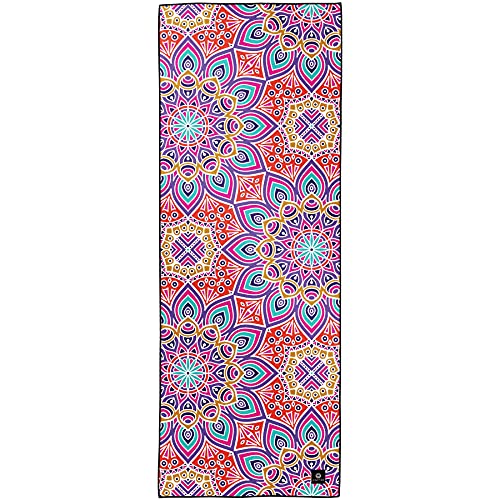 Hightide Yoga Mat Cover - Non Slip Microfiber Towel with Corner Pockets for Yoga and Bikram Hot Yoga in Two Sizes and Many Patterns (Mantra, 26" x 74")