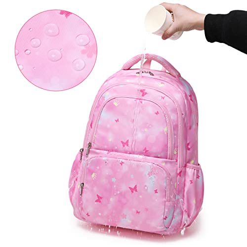 Sunborls Kawaii Backpack Cute Butterfly Exterior Teen Girls School Bookbag with Lunch Pail Pencil Case 3pcs(Pink)