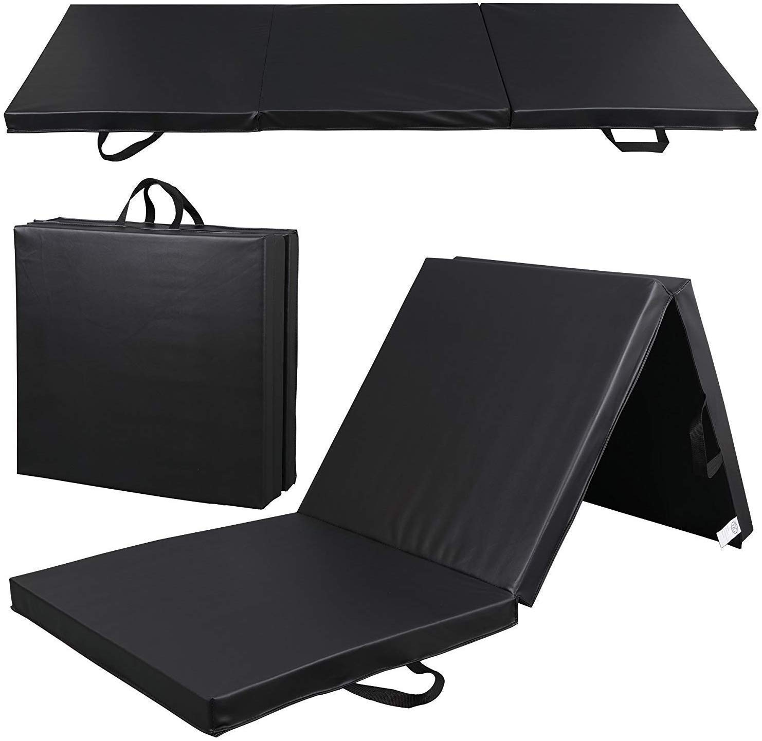 HomGarden 6’ Folding Tri-Fold Exercise Mat, Gymnastics Mat Gym Aerobics Tumbling Mats w/Carrying Handles for Stretching Yoga MMA Acrobatism Core Workouts