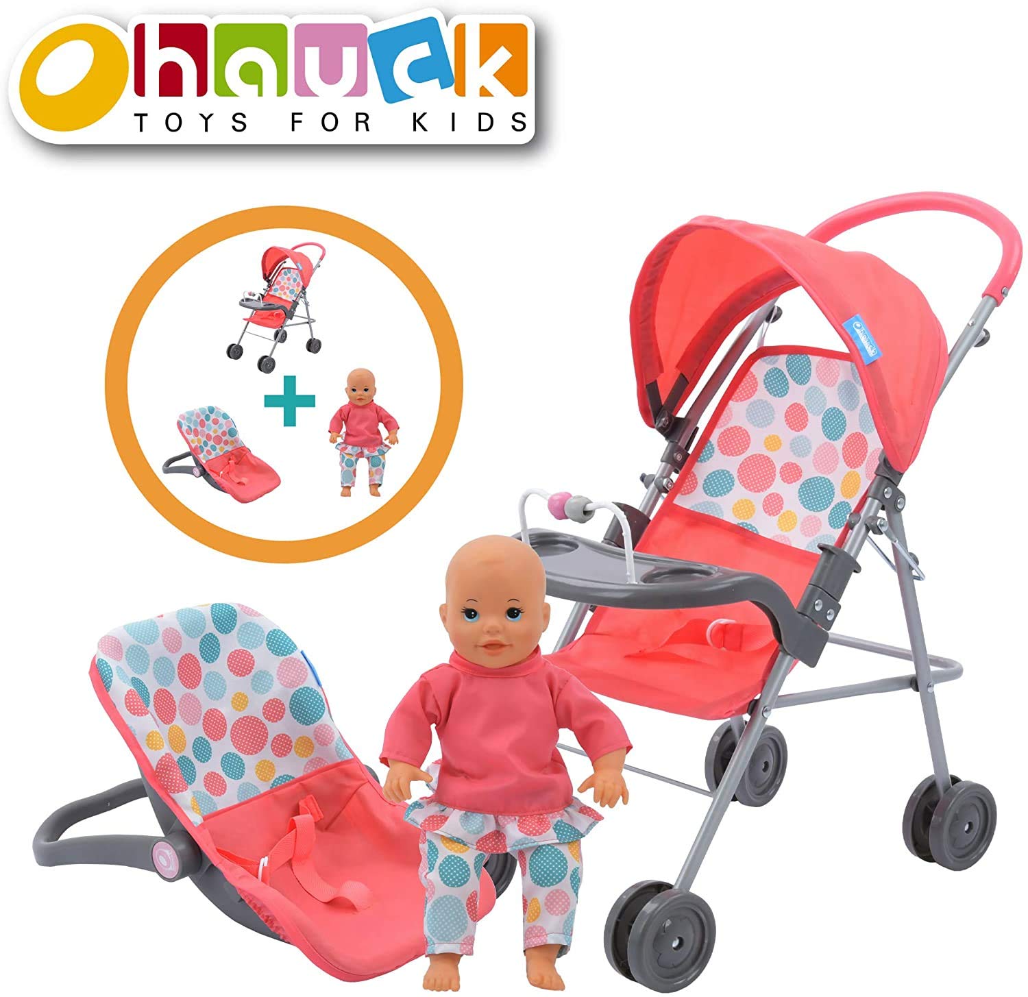 Hauck 14 inch Baby Doll Travel System with Doll Car Seat and Stroller Featuring Canopy and Play Tray