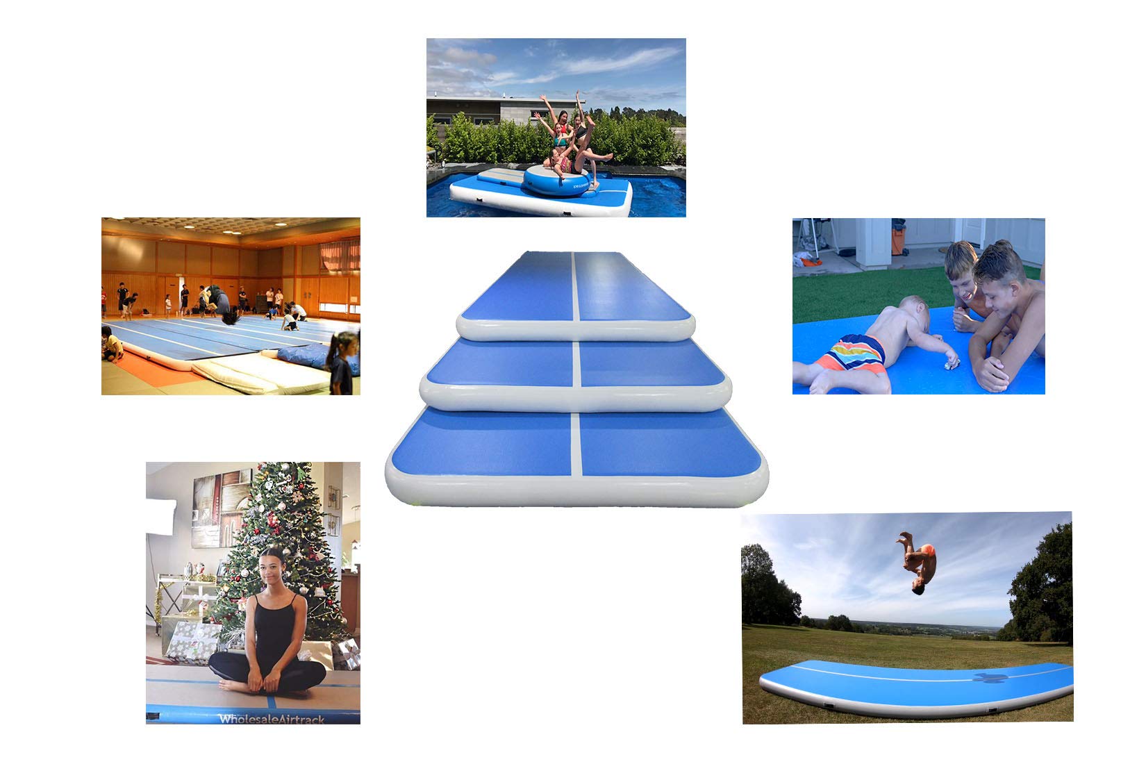 INFUNTABLE Inflatable Gymnastic Air Tumbling Practice Track Floor 10ft 13ft 16ft 20ft Exercise Mat With Pump 8In Thickness For Outdoor Yoga Training Cheerleading Beach Home Use (P2-Blue, 13ft x 6ft x 8in (4mx1.8mx0.2m))