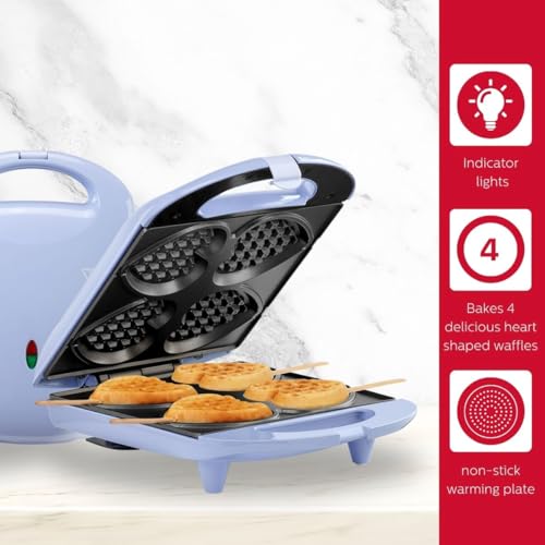 Holstein Housewares - Non-Stick Heart Waffle Maker, Lavender - Makes 4 Heart-Shaped Waffles in Minutes