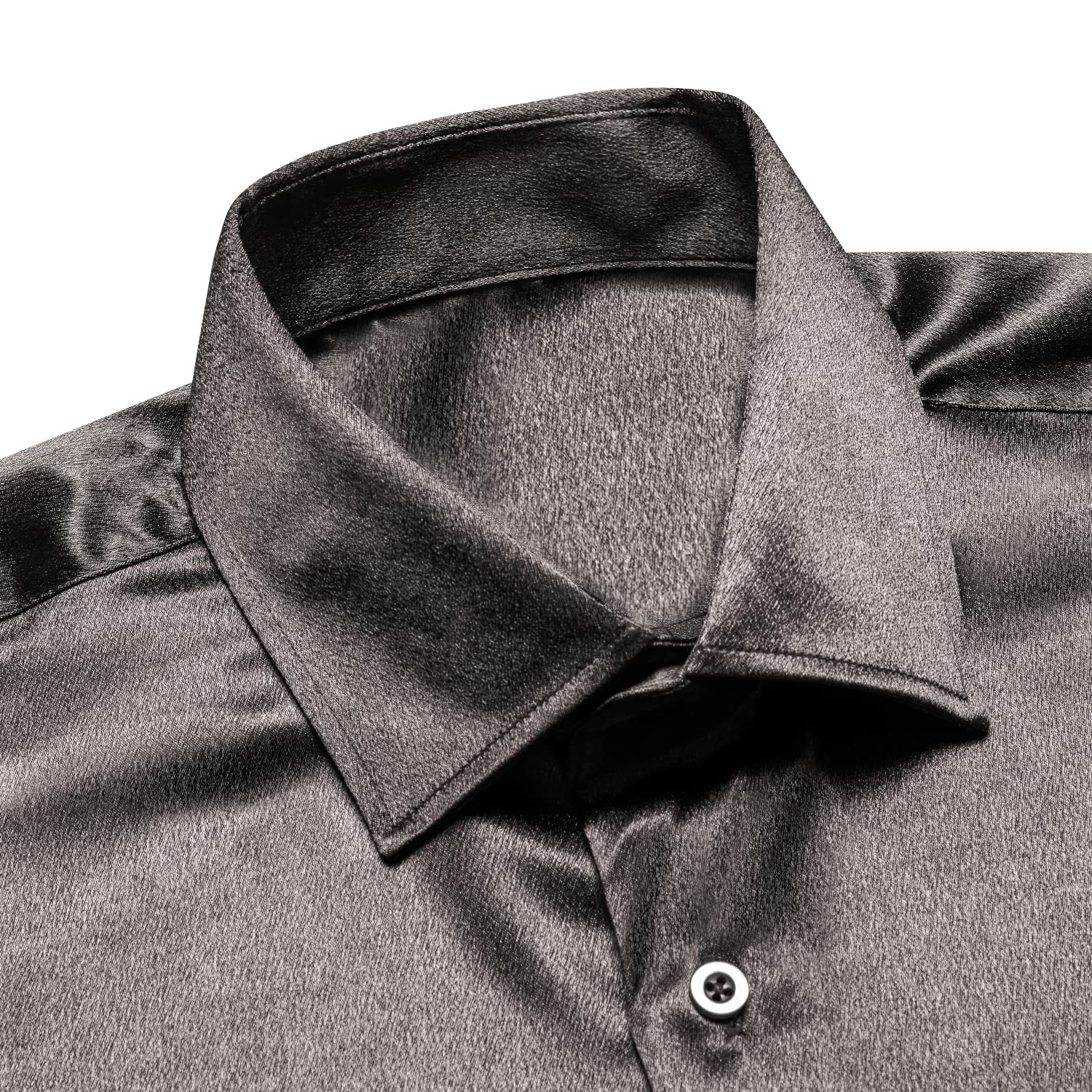Hi-Tie Men's Solid Grey Long Sleeve Mint Green Dress Shirt Satin Silk Like Regular Fit Casual Button Down Shirts Party Prom