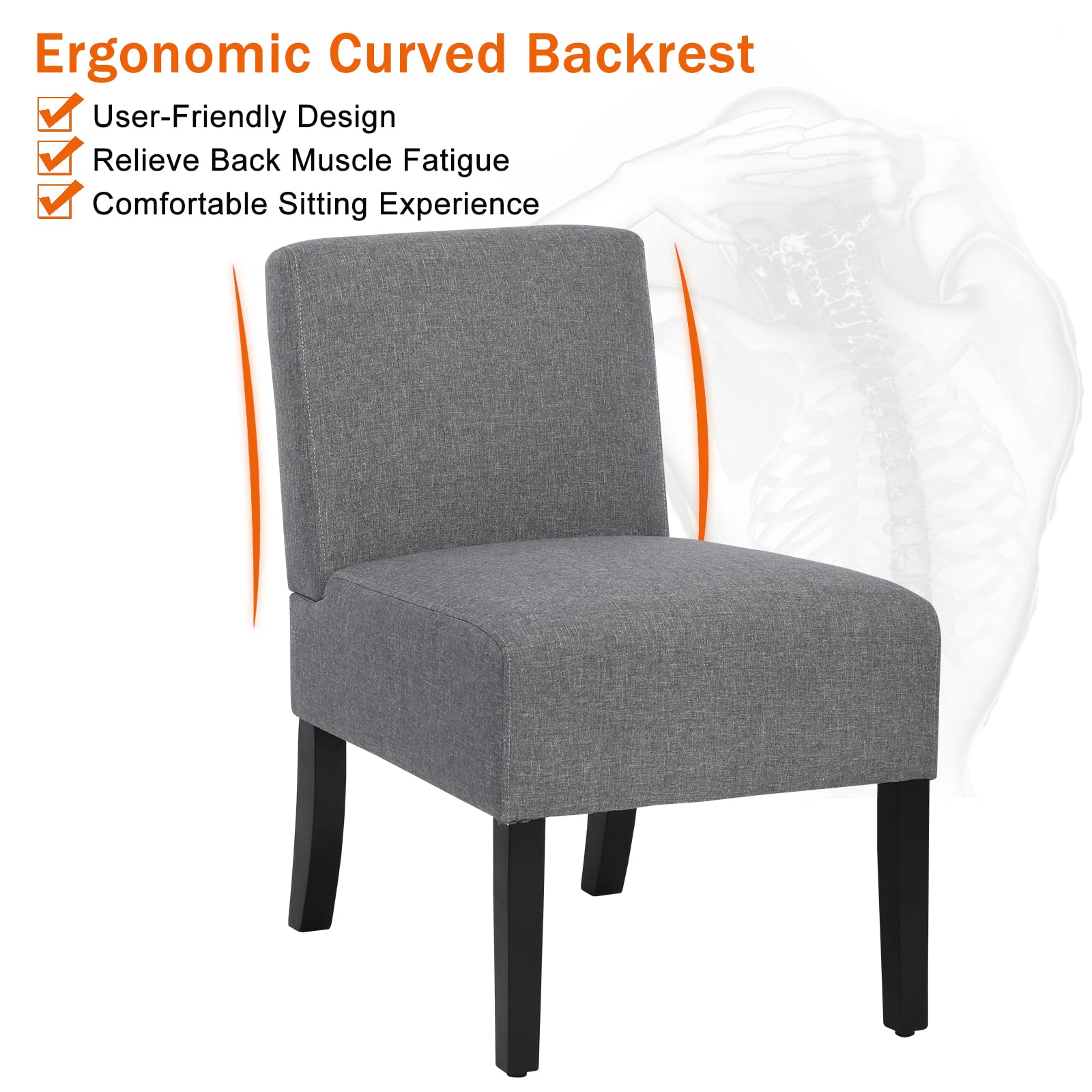 Haiput Wam Accent Chair Armless Chair Corner Chair Slipper Chair Victorian Style, Modern Small Accent Chairs for Livingroom Bedroom Office Small Spaces with Solid Wood Legs (Grey)