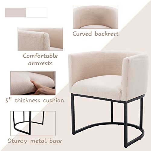 Wahson Set of 2 Linen Upholstered Dining Chair, Mid Century Modern Fabric Bucket Dining Chair with Black Metal Legs, Cream
