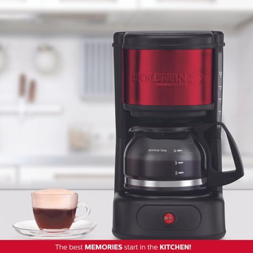 Holstein Housewares 5 Cup Coffee Maker, Black/Metallic Red - User Friendly One-Touch Operation