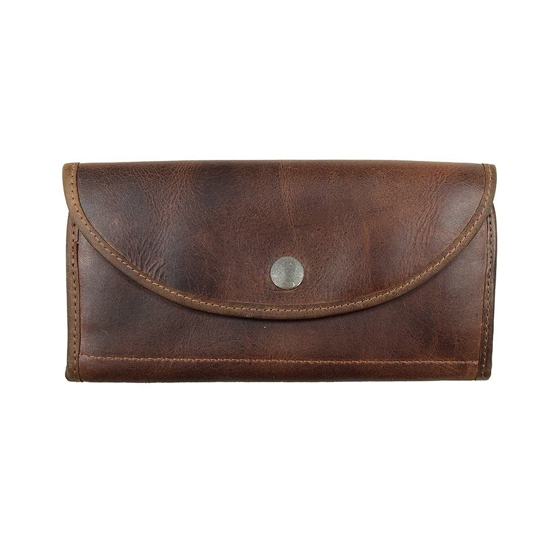 Hide & Drink, Snap Clutch Wallet for Women, Money Holder and Card Organizer with Zippered Pouch, Full Grain Leather, Handmade, Bourbon Brown