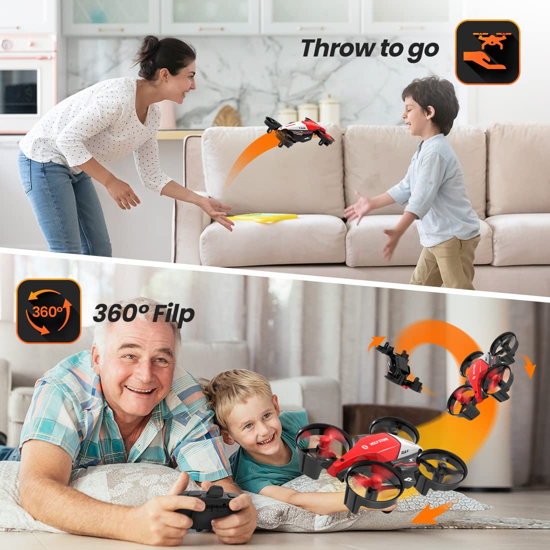 Holy Stone Mini Drone for Kids, HS210F 2 In 1 Small Indoor RC Quadcopter Helicopter Plane with Modular Battery, Land and Fly Mode, Auto Hovering, 3D Flip, Headless Mode, Toy Gift for Boys and Girls…