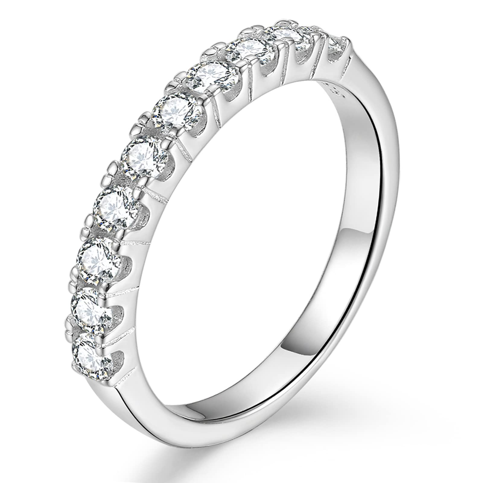 Impalsory Moissanite Eternity Ring, Wedding Band for Women 0.4ct Moissanite Lab Created Diamond Half Eternity Wedding Band 18K White Gold Plated Sterling Silver Stackable Ring Size 10