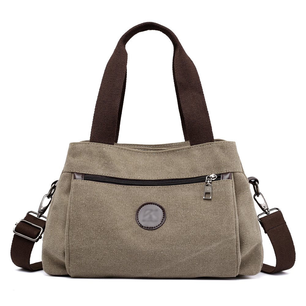 Hiigoo Women's Casual Totes Bag Shoulder Bag Canvas Handbags 3-open Crossbody Bag Messenger Bag (Khaki)