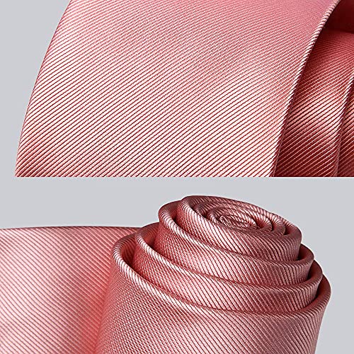 HISDERN Mens Ties Pink Ties for Men Formal Necktie with Pocket Square Set Satin Silk Dusty Rose Gold Neck Tie Set Classic Blush Tie Handkerchiefs for Wedding