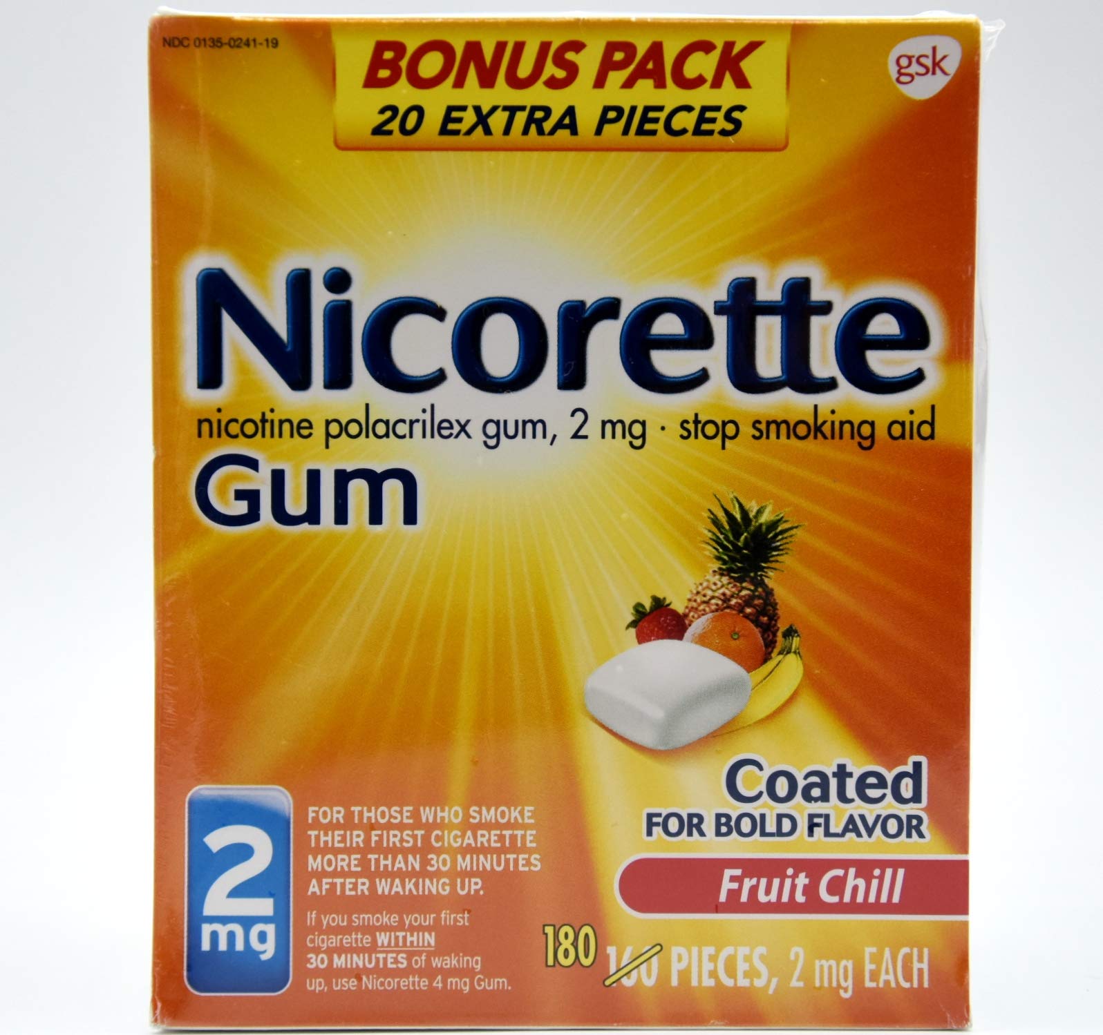 HGB Nicotine Gum, 2mg, Fruit Chill, 180 Count to Stop Smoking (160ct Bonus Box)