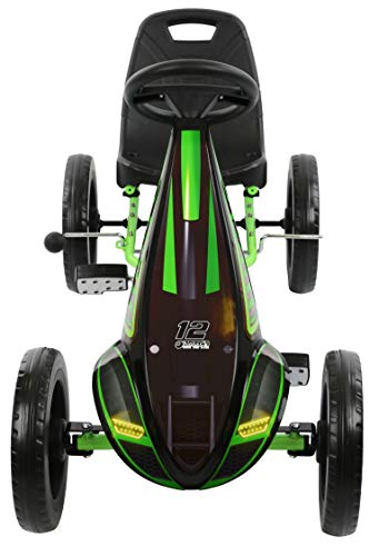 Hauck Hurricane Pedal Go Kart with Durable Steel Tube Frame, Sporty 3 Point Steering & Adjustable Seat, Large, Green Black