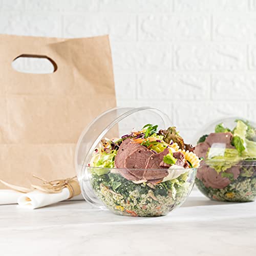 Restaurantware Thermo Tek 28 Ounce Salad Containers With Lids, 50 Sphere To Go Bowls With Lids - Airtight Dome Lids, Lightweight, Clear Plastic Disposable Salad Bowls With Lids, Keep Food Fresh