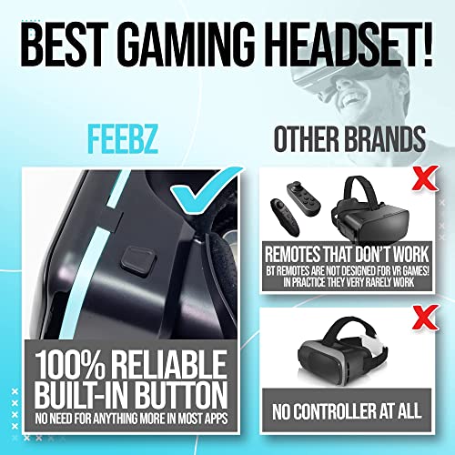VR Headset for Android Phone - with Built-in Action Button | Virtual Reality Goggles for 4.7β-6.5β Cellphone - Best Set Glasses | Gift for Kids and Adults for Experiencing VR - Light Blue
