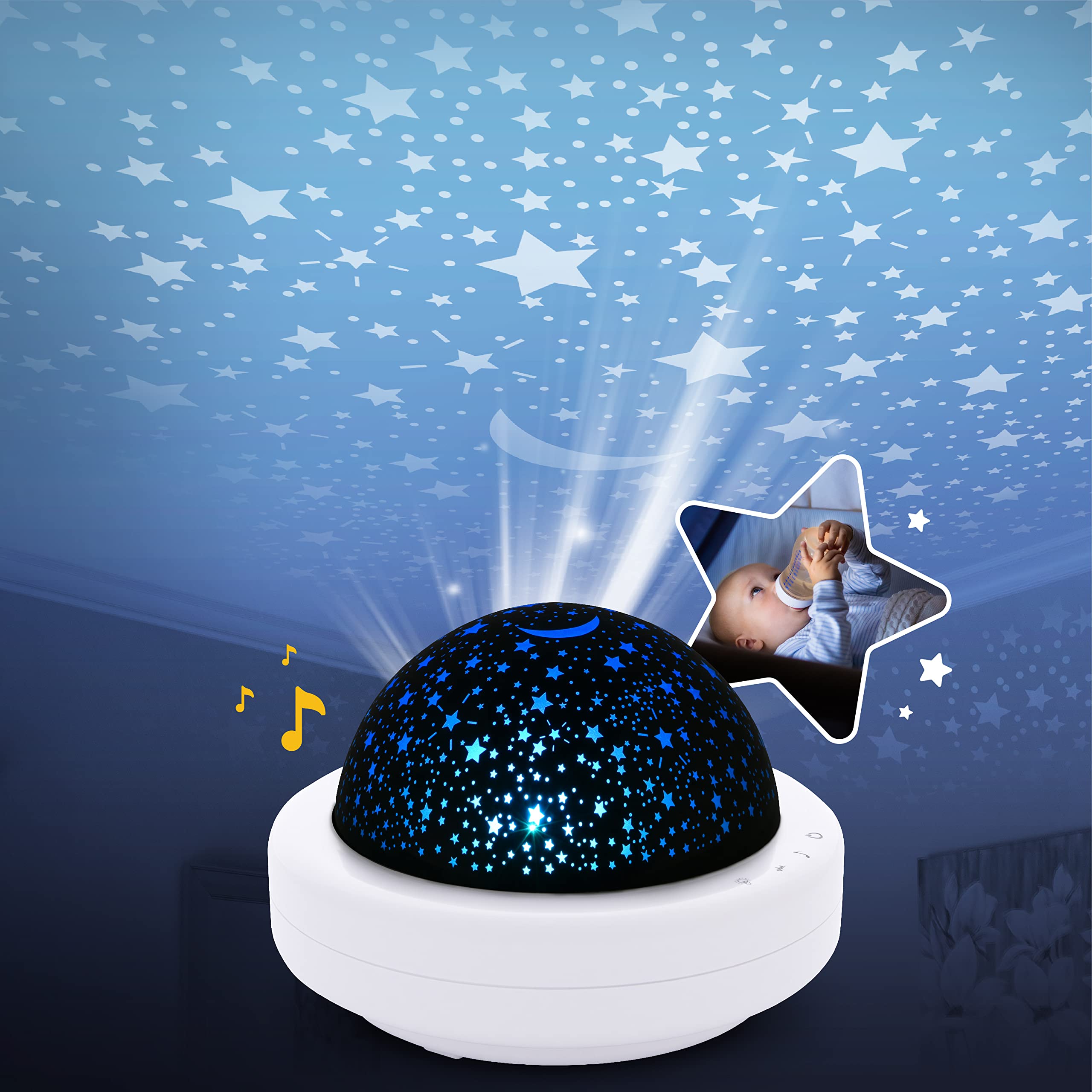 Project Nursery Big Globe Motion Light Show with Soothing Sounds and Music – Multicolor Starlight Show with Nature Sounds and Music for Babies, Toddlers and Kids
