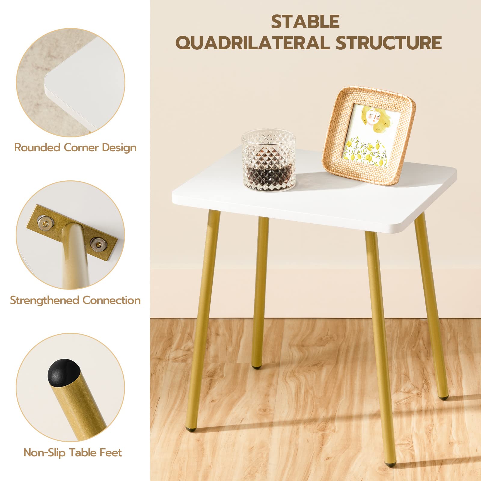 HOOBRO Side Table, Small White Accent End Table, Modern Nightstand for Living Room, Bedroom, Balcony, Easy Assembly, White and Gold DW87BZ01
