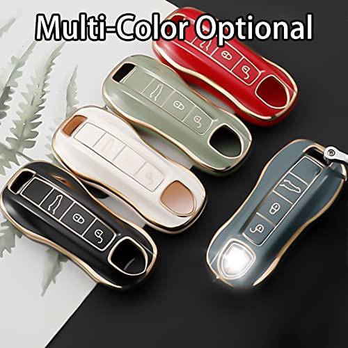 WORCAS Smart Key Fob Case Protective Cover Compatible with Porsche 911 Cayenne Panamera TAYCAN 3 Button Keyless Entry Remote Control Accessories (Red)