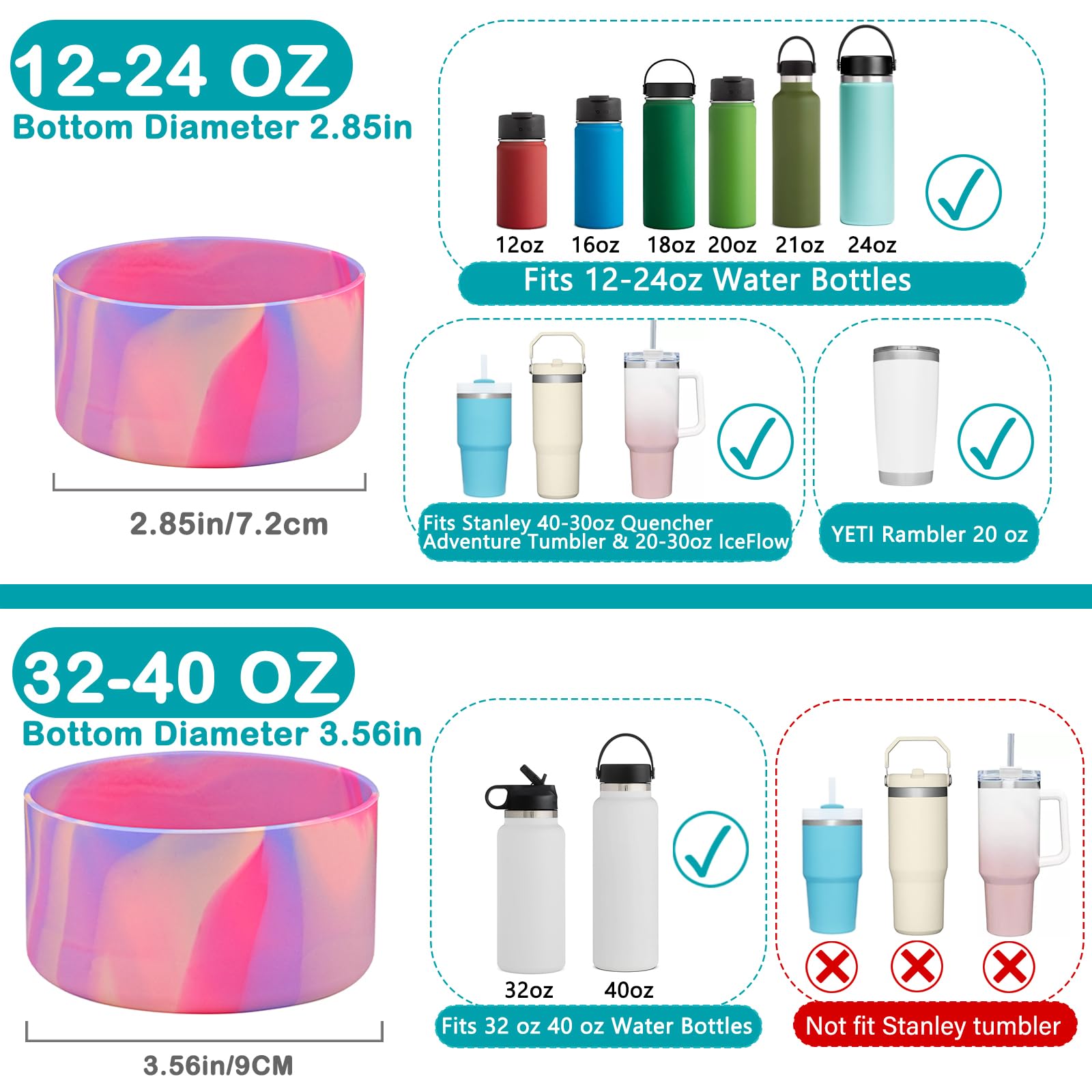 HEYSKAY Protective Flask Silicone Boot 12-24oz for Hydro Flask Water Bottle Bottom Cover Base, and Compatible with Stanley, Yeti, Simple Modern and Other Water Bottle with 2.85inch Bottom Diameter