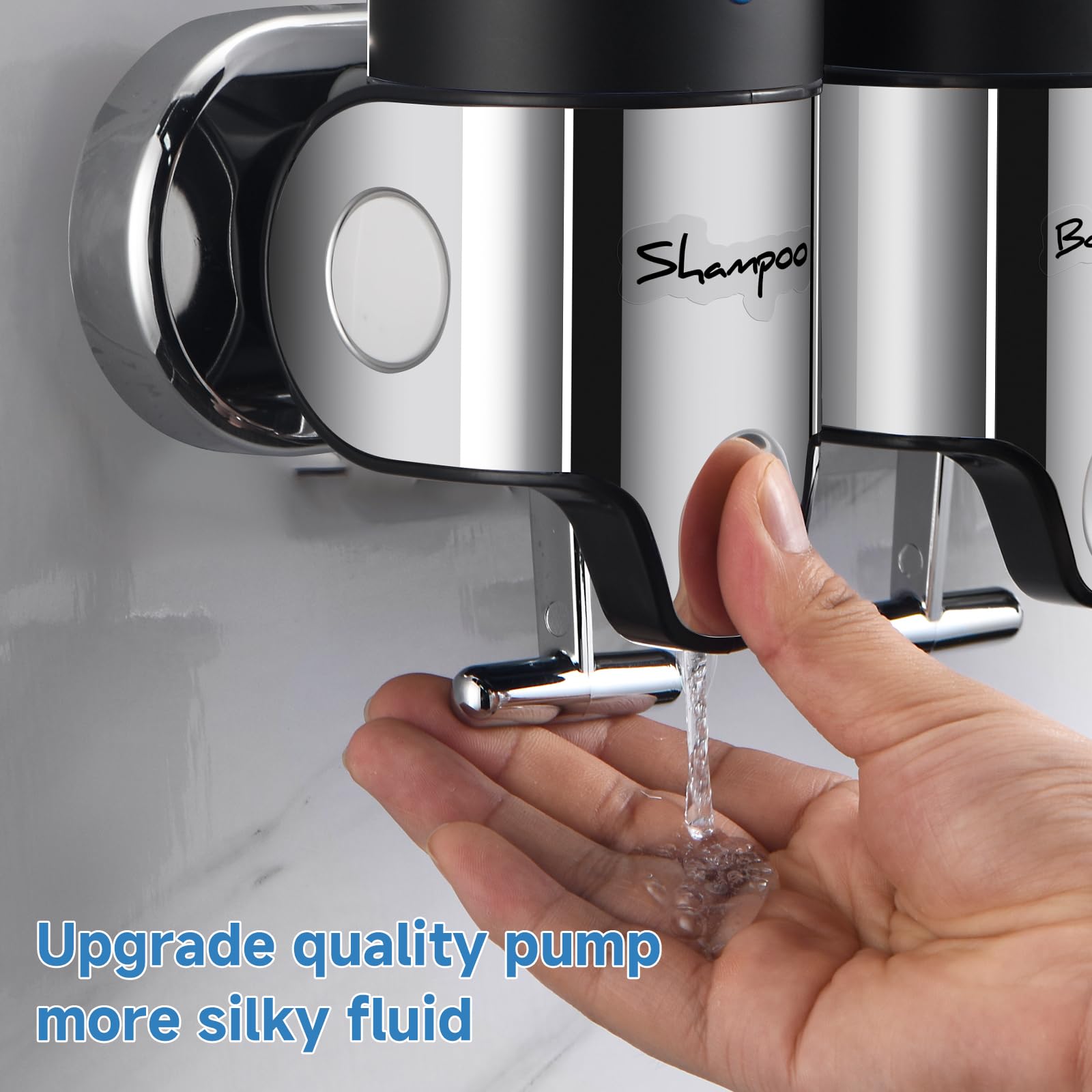 Shampoo and Conditioner Dispenser, Shower Soap Dispenser 3 Chamber No Drill for Shower Wall Mounted(Black)