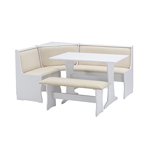 Riverbay Furniture Wood Storage Nook Kitchen Dining Breakfast Set in White and Beige