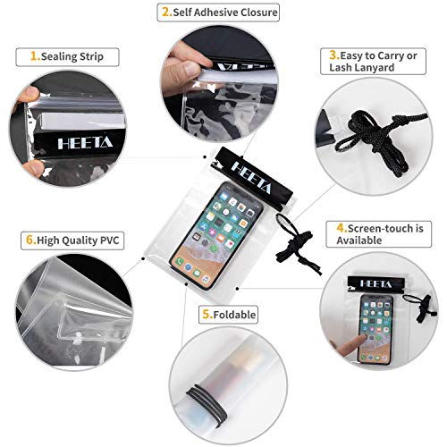 HEETA Waterproof Dry Bag for Women Men Transparent Black 5L Bundle with 3-Pack Clear Waterproof Dry Bag
