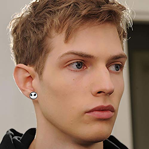 HENGYID 316L Surgical Stainless Steel Jack Skellington Round Circle Button Stud Post Earrings(10 MM) (Silver)