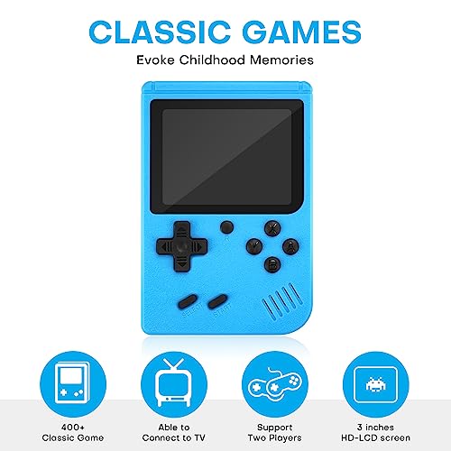 Retro Handheld Game Console,Handheld Game Console, 400+ Classical FC Games,Portable Gaming Kids Electronics with Color case Mini Video Games Gameboy Support Connecting TV & 2 Players(Blue 400)