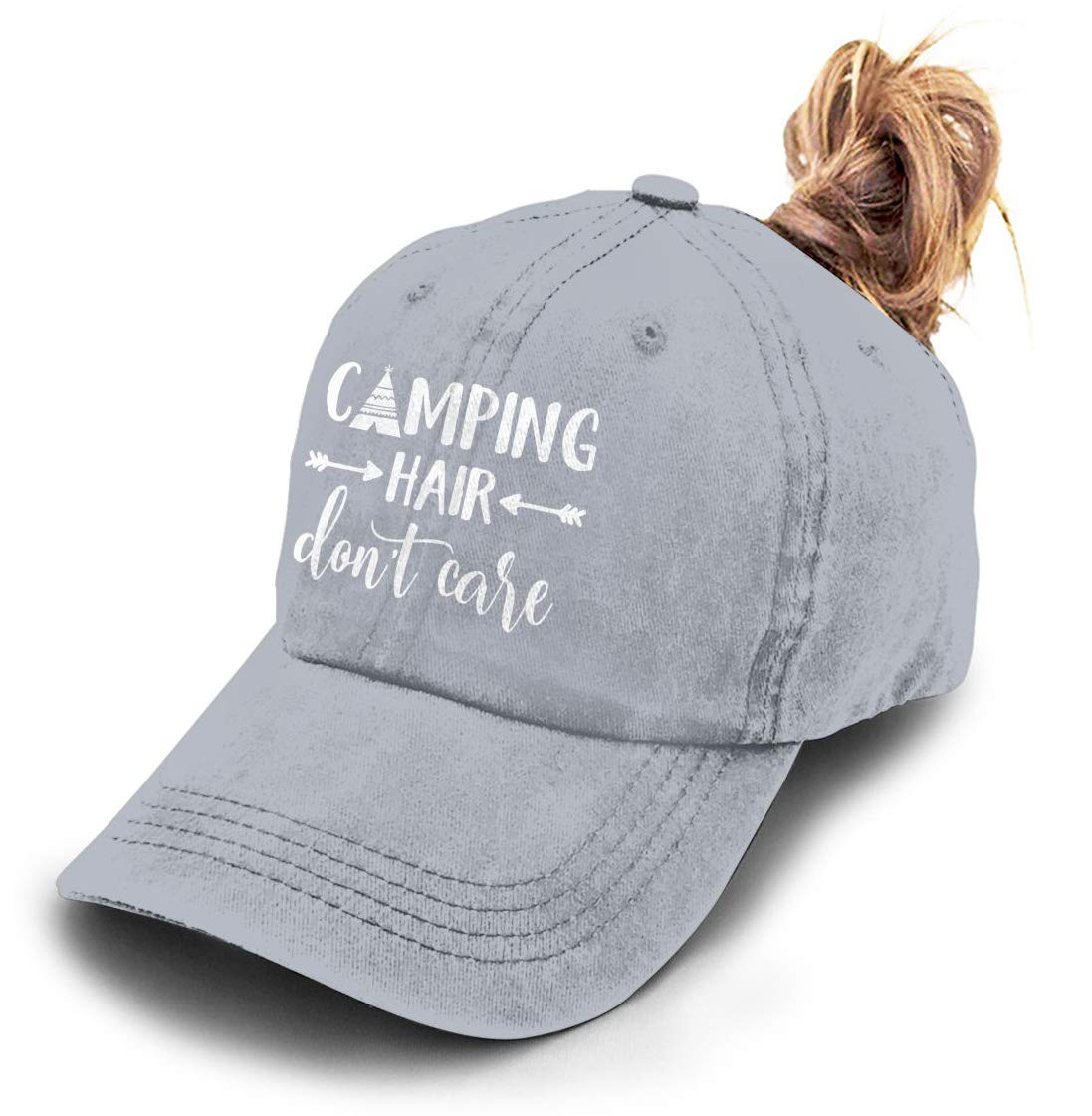 HHNLB Camping Hair Don't Care Ponytail Hat Denim Washed Adjustable Baseball Cap for Women