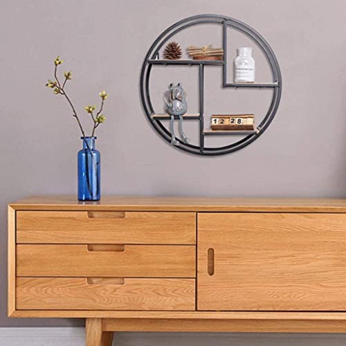 TJLSS Wall Mounted Iron Shelf Round Floating Shelf Wall Hanging Storage Holder Rack for Home Living Room