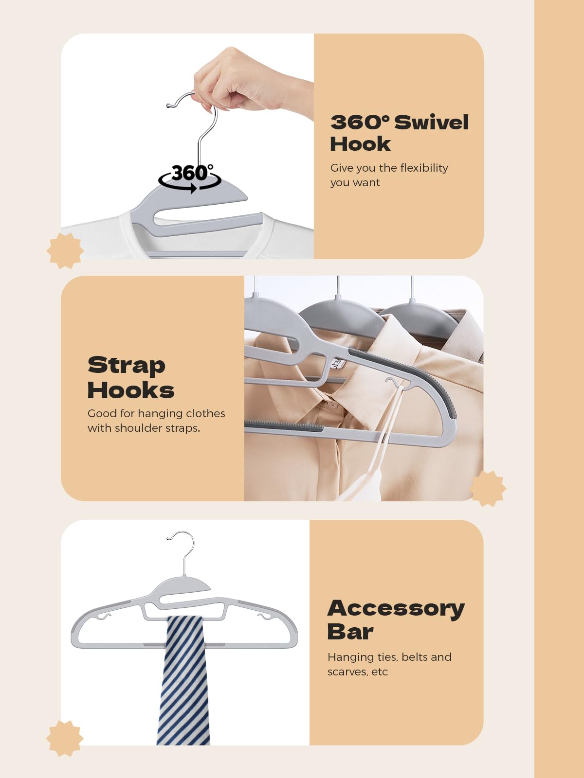 HOUSE DAY Grey Plastic Hangers 50 Pack, Slim Clothes Hangers Space Saving, Non Slip Hangers with Rubber Pads, Sturdy Coat Hangers for Closet, S-Shaped Hangers for Shirt, Suit, Pant, Skirt