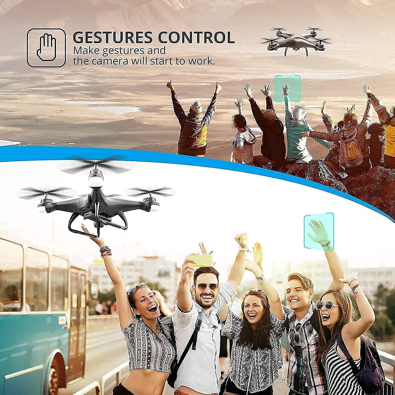 Holy Stone HS110D FPV RC Drone with 1080P HD Camera Live Video 120°Wide-Angle WiFi Quadcopter with Gesture Control, Altitude Hold, Headless Mode, 3D Flip RTF and 3 Batteries