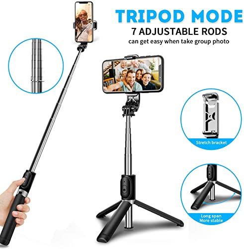Selfie Stick Tripod with Remote Phone Recording Stand, Travel Tripod for iPhone Cell Phones, Cellphone Filming Tripod Travel Necessories Gift for Men Women, Tripode para Celulares Tripie para Celular