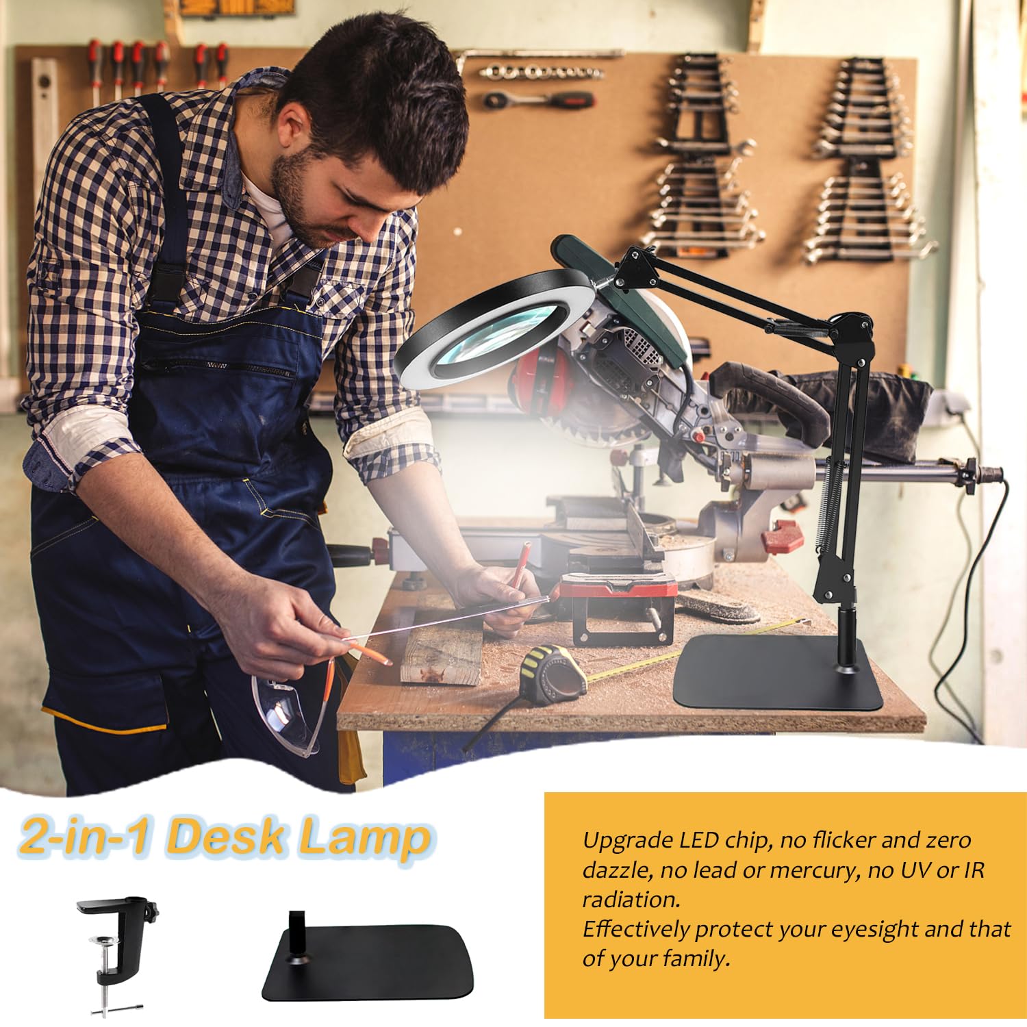 Hanbaak LED Desk Lamp with Clamp, Flexible Gooseneck Clamp Lamp, Eye Care Table Light, Touch Control, Stepless Dimmable Light for Home, Reading, Working, 13W