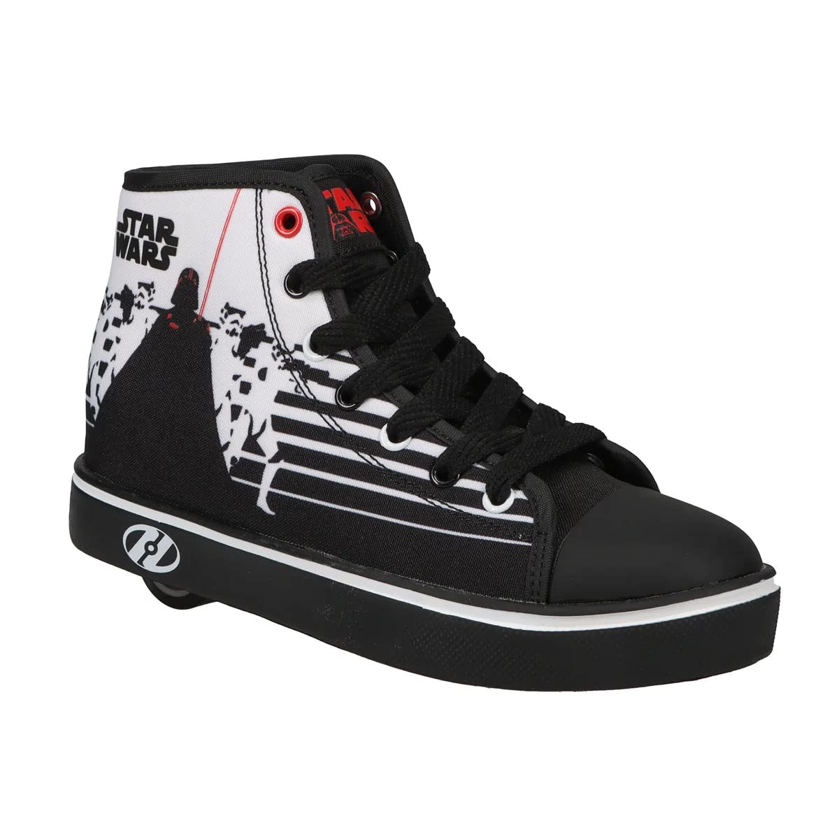 HEELYS Youth Kids Star Wars Hustle High Top Wheels Skate Sneaker Shoes (White/Black/Red, Size 5 Big Kid)