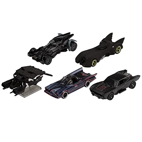 Hot Wheels Batman Batmobile Toy Car Bundle, Set of 5 Fan-Favorite Castings in 1:64 Scale with Special Packaging