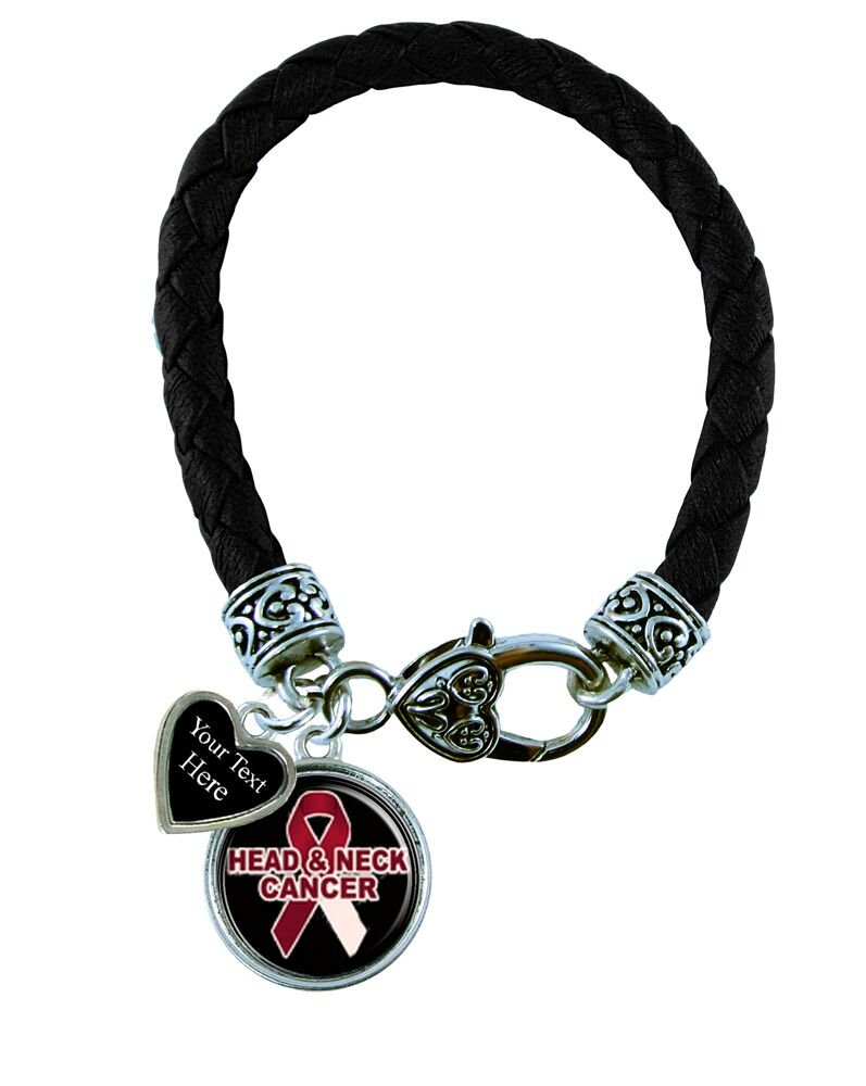 Holly Road Head and Neck Cancer Black Leather Bracelet Jewelry Awareness Choose Your Text