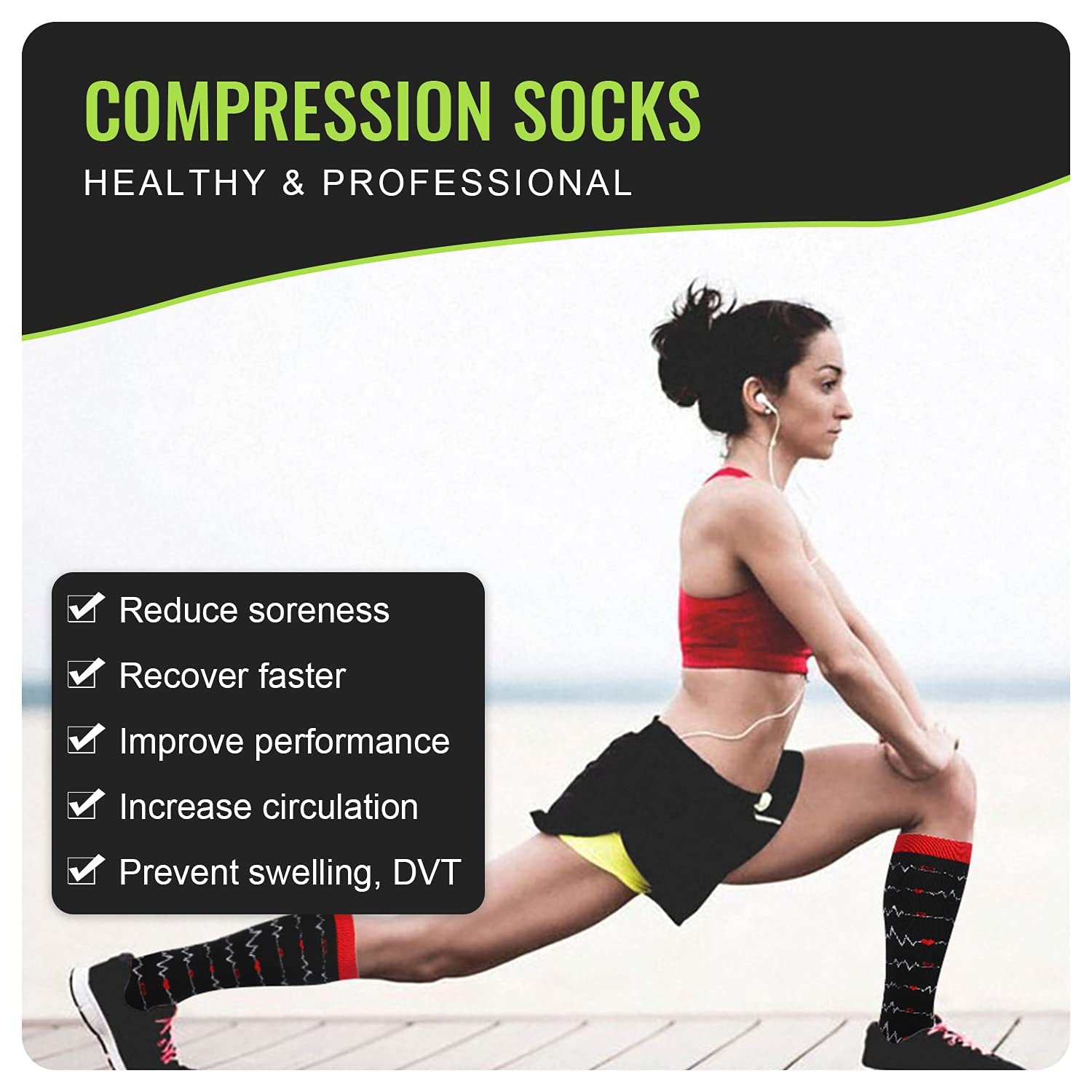 HLTPRO 6 Pairs Compression Socks for Women & Men - 20-30 mmHg Compression Stockings for Medical, Nurse, Running