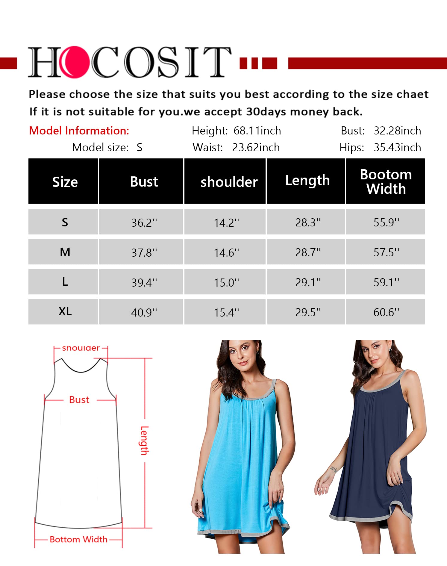 HOCOSIT Womens Sleepwear Sling Sleeveless Nightgown Round Neck House Casual Nightwear Black Medium