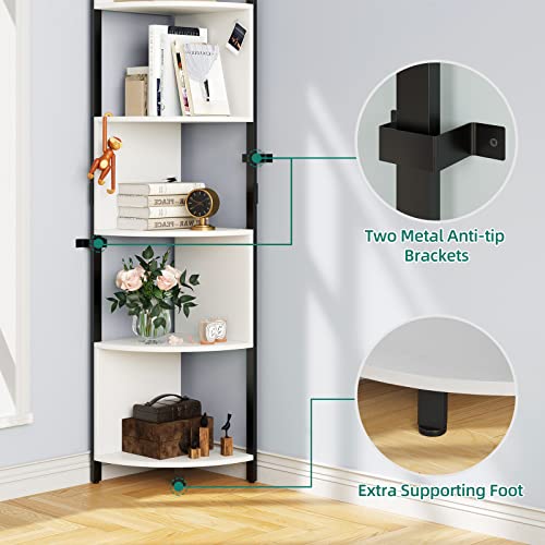 YITAHOME 6-Tier Corner Shelf, 68.8" Tall Modern Free Standing Zigzag Corner Bookshelf, 6 Shelf Display Corner Bookcase Open Small Book Shelves for Living Room, Home Office, Small Space, White