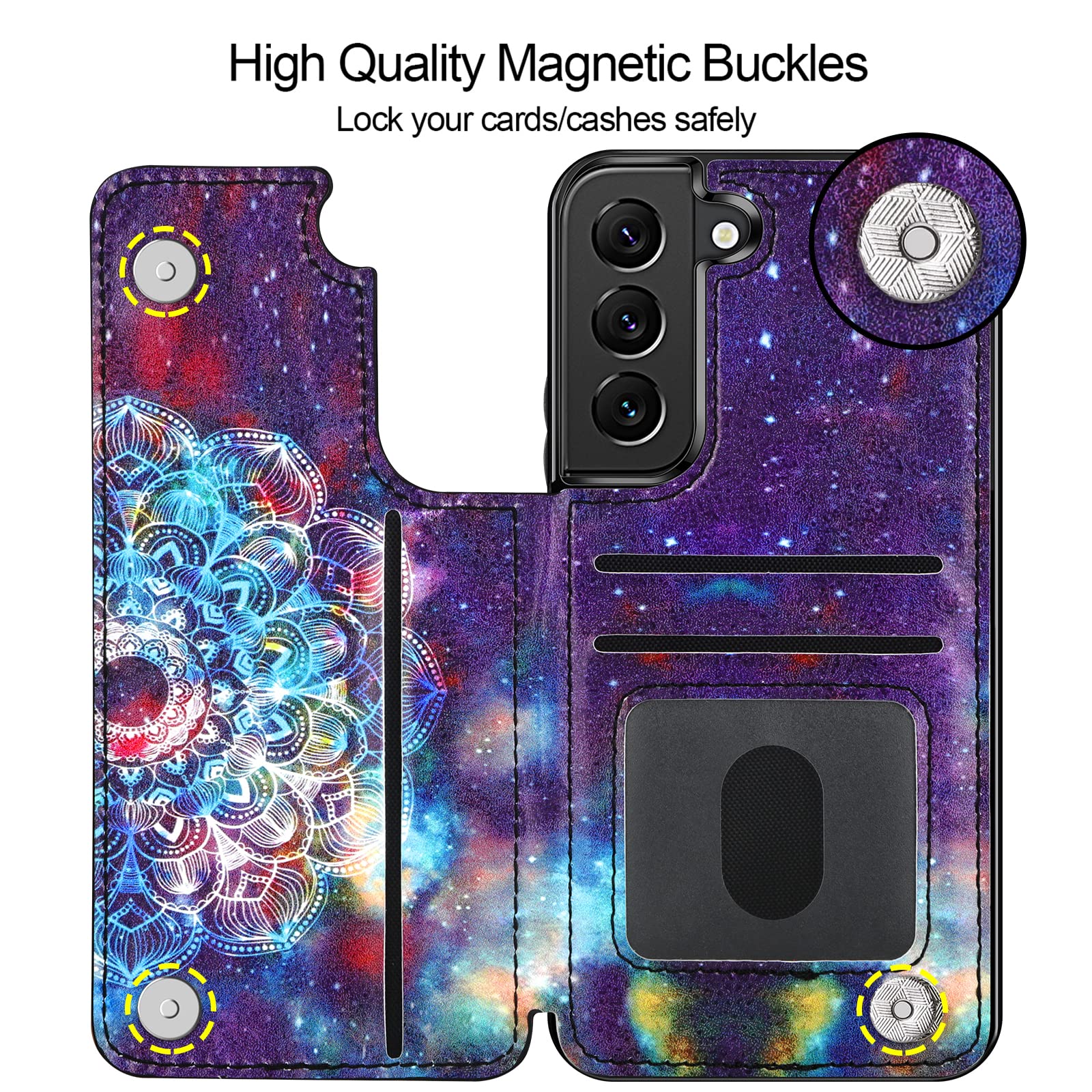 HianDier Compatible with Samsung Galaxy S22 Plus Wallet Case S22+ 5G 6.6 inch (2022) Slim Protective Cases with Credit Card Slot Holder Flip Folio Soft PU Leather Magnetic Closure Cover, Mandala