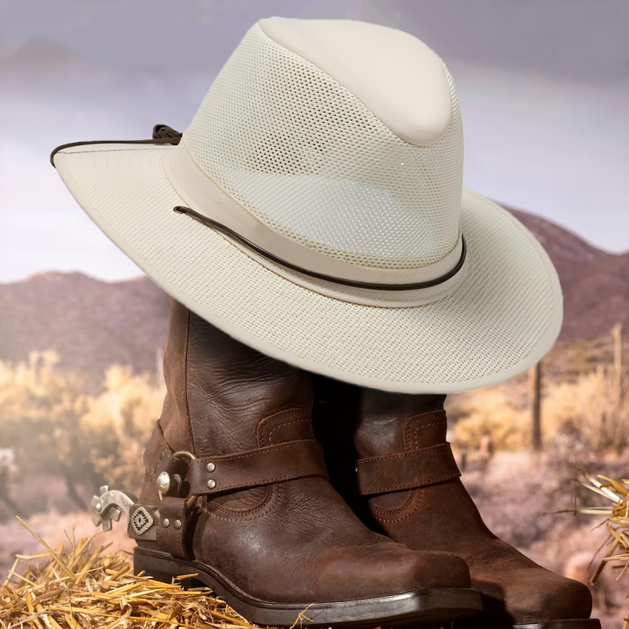 Henschel Aussie Mesh Breezer Hat - Packable Sun Protection for Outdoor Activities. Ideal for Hiking, Fishing & Camping. (US, Alpha, X-Large, Natural)