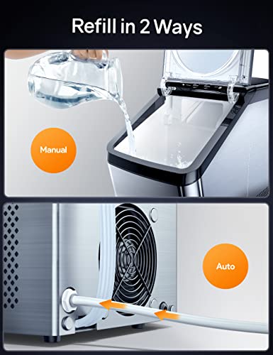 Thereye Countertop Nugget Ice Maker, Top-Loading Pebble Ice Maker Machine, 30lbs Per Day, 2 Ways Water Refill, Self-Cleaning, Stainless Steel Finish Ice Machine for Home Office Bar Party