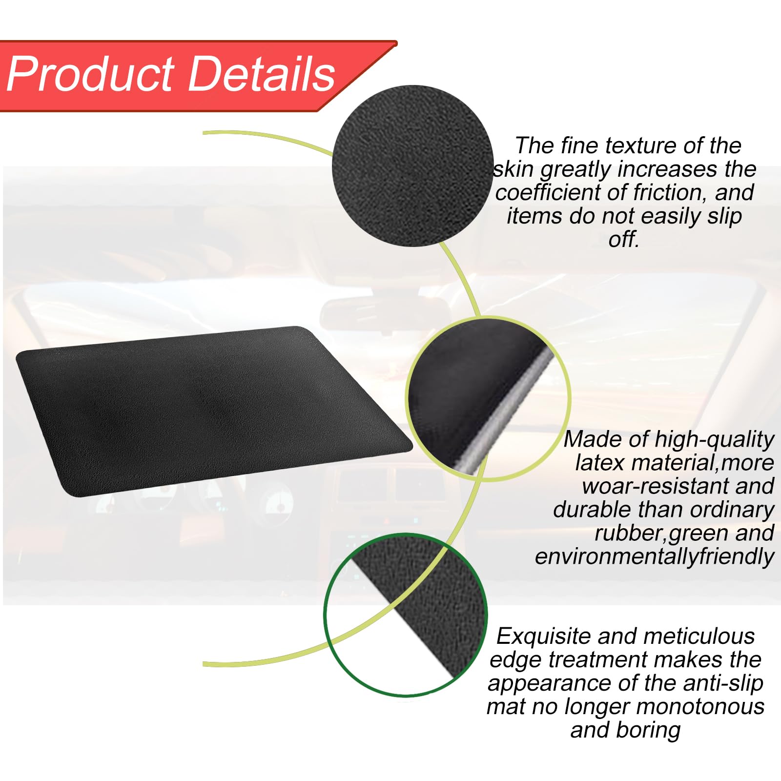 hill froeistung 2pack Sticky Upgraded Anti-Slip mat - Non-Slip Rubber, 10.6 X 5.9 Inches - Universal Car Dashboard Sticky Mat for Phone, Sunglasses, Keys - Black/Leather Pattern - 27 * 15cm