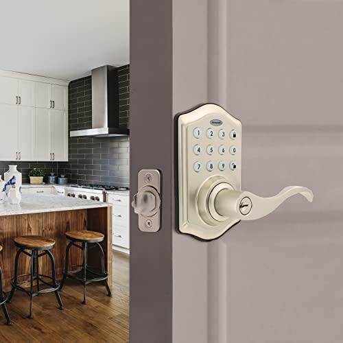 Honeywell Safes & Door Locks - Keyless Entry Lever Door Lock Handle with Electronic Keypad - Easy to Install for Front Door Lock with Code - 50 User Pin Codes - Satin Nickel, 6.5 x 8.8 x 9 in, 8734301