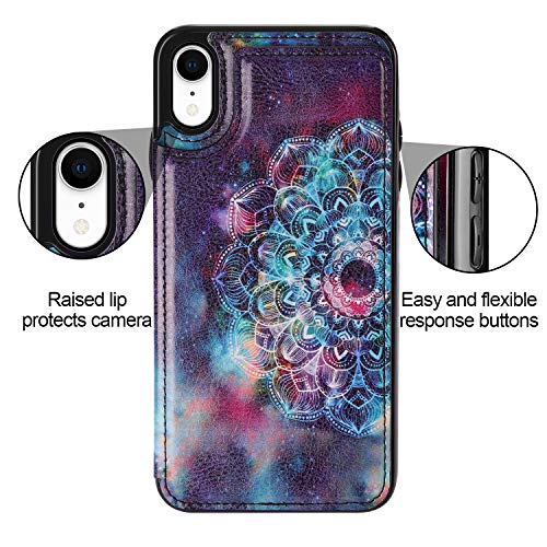 HianDier Wallet Case for iPhone XR, Slim Protective Case with Credit Card Slot Holder Flip Folio Soft PU Leather Magnetic Closure Cover Case Compatible with iPhone XR 6.1 Inches, Mandala